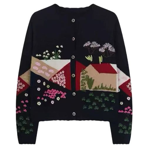 Embroidered Landscape Knit Cardigan - NCC Collections